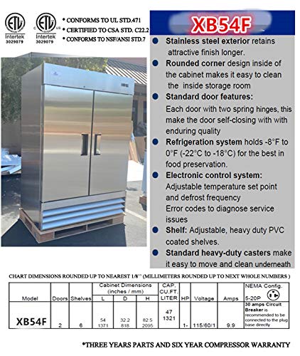 Commercial Freezer 2-Doors Solid Upright Reach in Two Section Stainless Steel NSF 54" Width, Capacity 47Cuft, Restaurant Quality Kitchen -8°F Cold al32Adup1