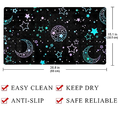 Bath Tub Shower Mat - Anti-Slip PVC Material 15.1x26.8 in, Gentle Cushioning Quick Drying Suction Cups Reliable Solution - Pattern with Moon and Stars Non-Slip Floor Mat