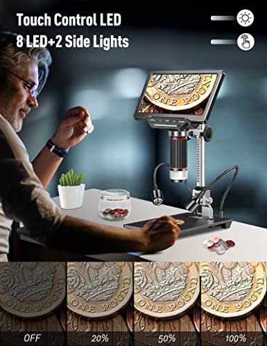 Dcorn 7" HDMI LCD Digital Microscope,1300X Coin Microscope for Adults,16MP Micro Soldering Video Microscope with LED Lights Touch Control, Windows/Mac OS/TV Compatible