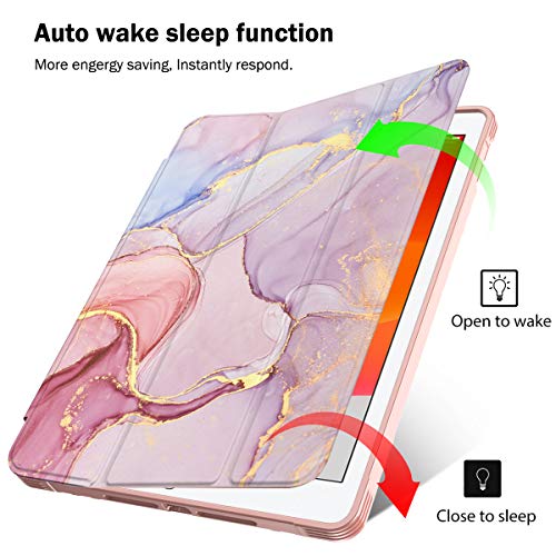 PIXIU Compatible with Pad 9.7 inch Case with Pencil Holder,pad 6th /5th Generation Cases,Full Body Protective Folio Leather Smart case Cover with Wake/Sleep Feature (Purple Marble)
