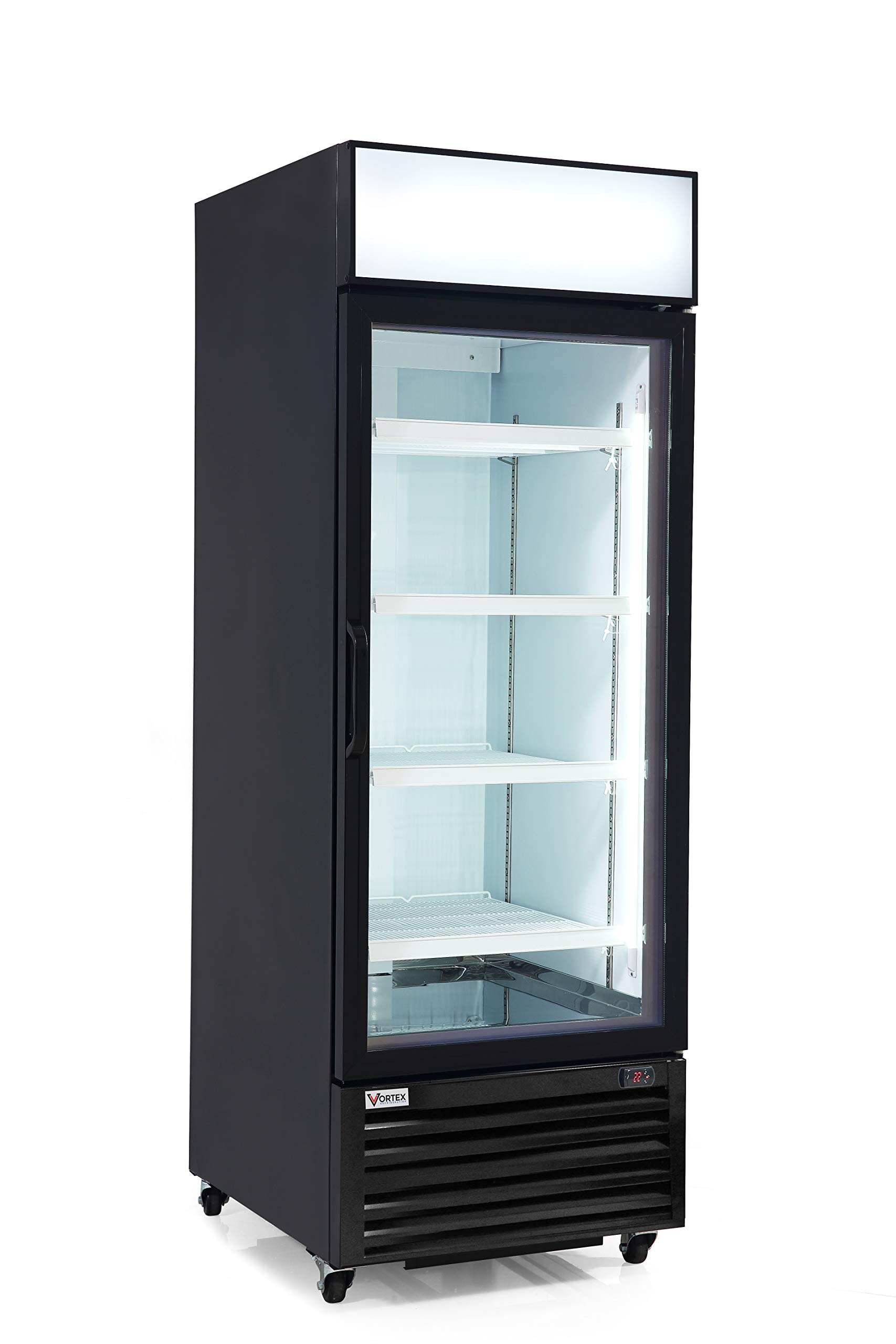 Commercial Grade Merchandiser Freezer | Black Coated Steel Cabinet | 1 Glass Door | Fog Resistant Glass | 23 Cu. Ft. | 4 Adjustable Shelves | 31.2” x 33.25” x 85.625” | R-290 Natural Refrigerant