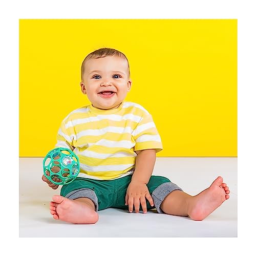 Bright Starts Oball Rattle Easy-Grasp Toy, Teal - 4", Ages Newborn Plus, 1 Count (Pack of 1)