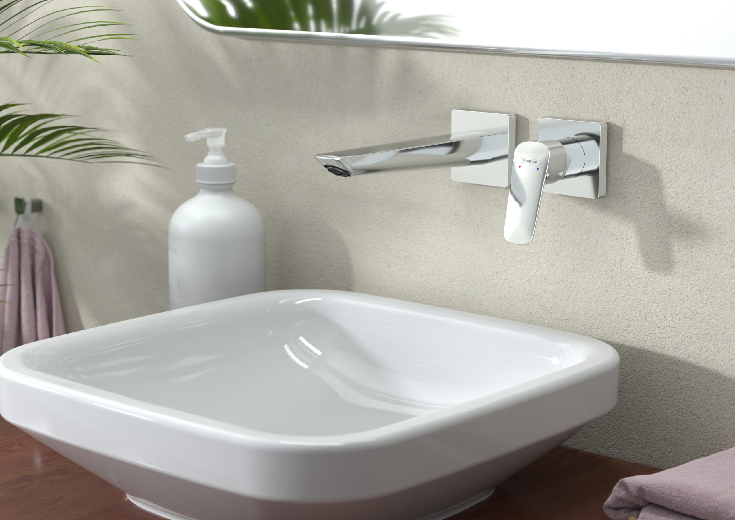 hansgrohe Logis Fine Modern 1-Handle 2-Hole 4-inch Tall Wall Mounted Bathroom Faucet in Chrome, 71256001