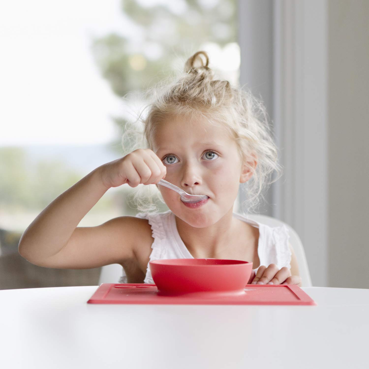 ezpz Happy Bowl - 24 Months + (Gray) - 100% Silicone Suction Bowl with Built-in Placemat β Dishwasher Safe