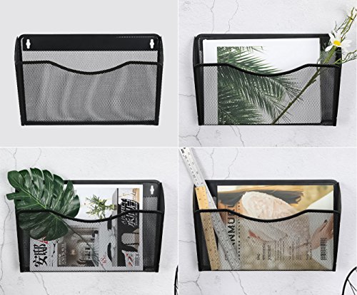 EasyPAG Mesh Bin Office Single Pocket Wall File Holder Hanging Organizer,Black
