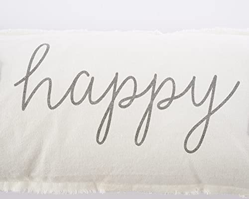 Mud Pie Our Happy Long Pillow, 1 Count (Pack of 1), White