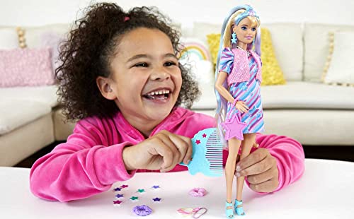 Barbie Totally Hair Doll, Star-Themed with 8.5-Inch Fantasy Hair & 15 Styling Accessories (8 with Color-Change Feature)