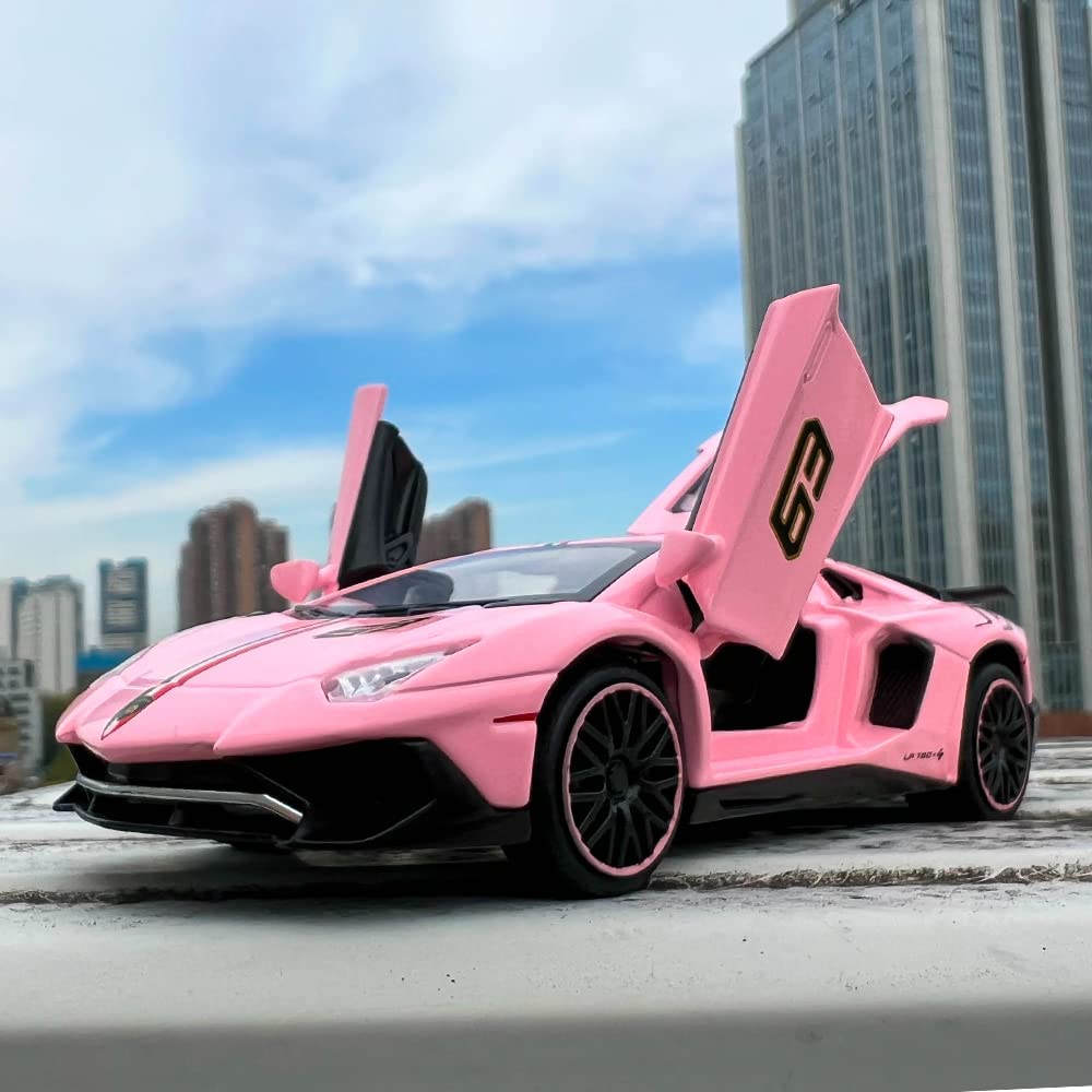 BDTCTK Compatible for 1:32 LP780 Model Car, Zinc Alloy Pull Back Toy Car with Sound and Light for Kids Boy Girl Black