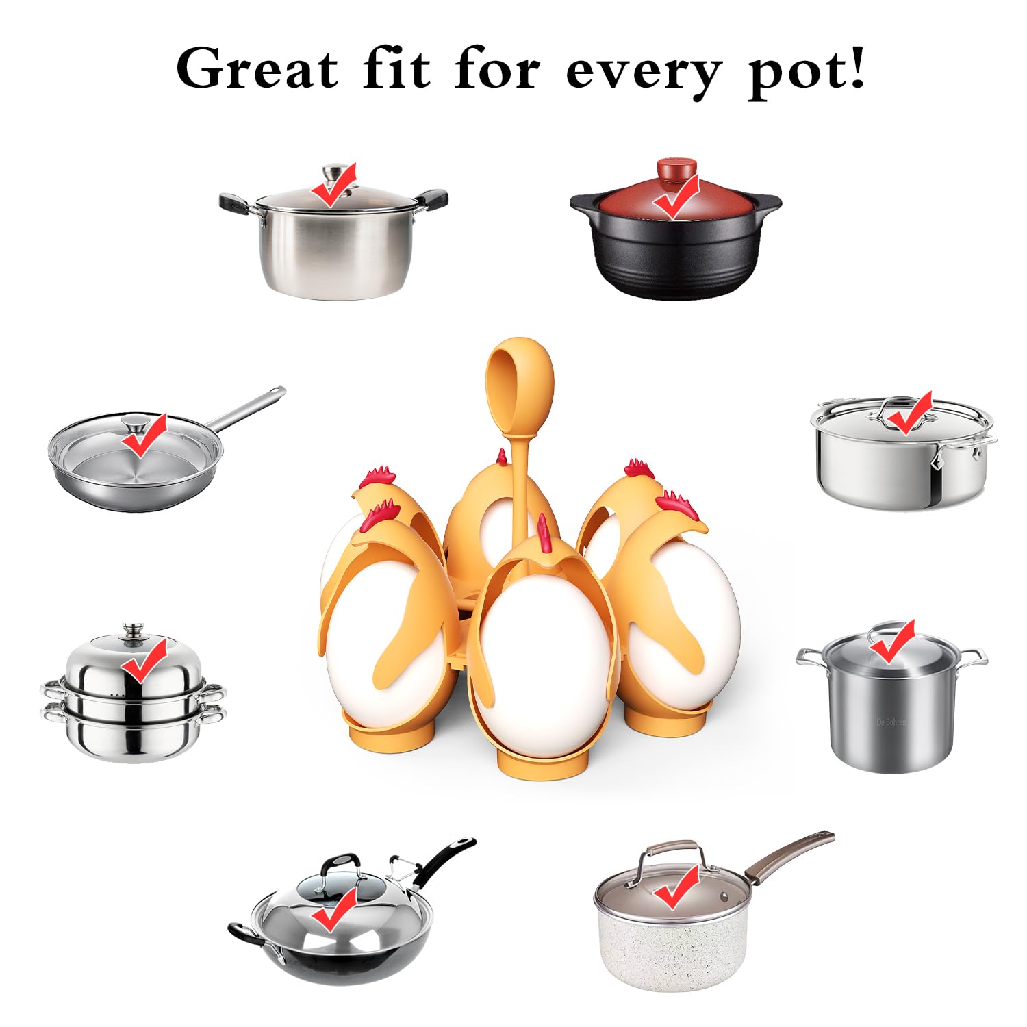 Anevna Chicken Egg Holder for Boiled Egg, Breakfast Egg Hard Boiled Egg Maker Machine, Egg Hard-Boiled Egg Cooker & Poacher for Hard Boiled, Eggies Mold Holds 6 Egg Holder for Easy Cooking, White