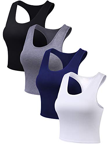 Boao 4 Pieces Basic Crop Tank Tops Sleeveless Racerback Crop Top for Women(Black, White, Dark Grey, Navy Blue,Small)