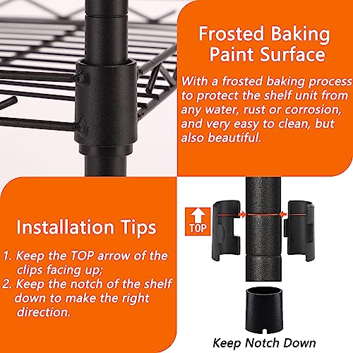 GIOTORENT 5-Wire Shelving Storage Garage Organizer, Adjustable Metal Shelf Wire Shelving Rack for Laundry Bathroom Kitchen Pantry Closet, Matt Black