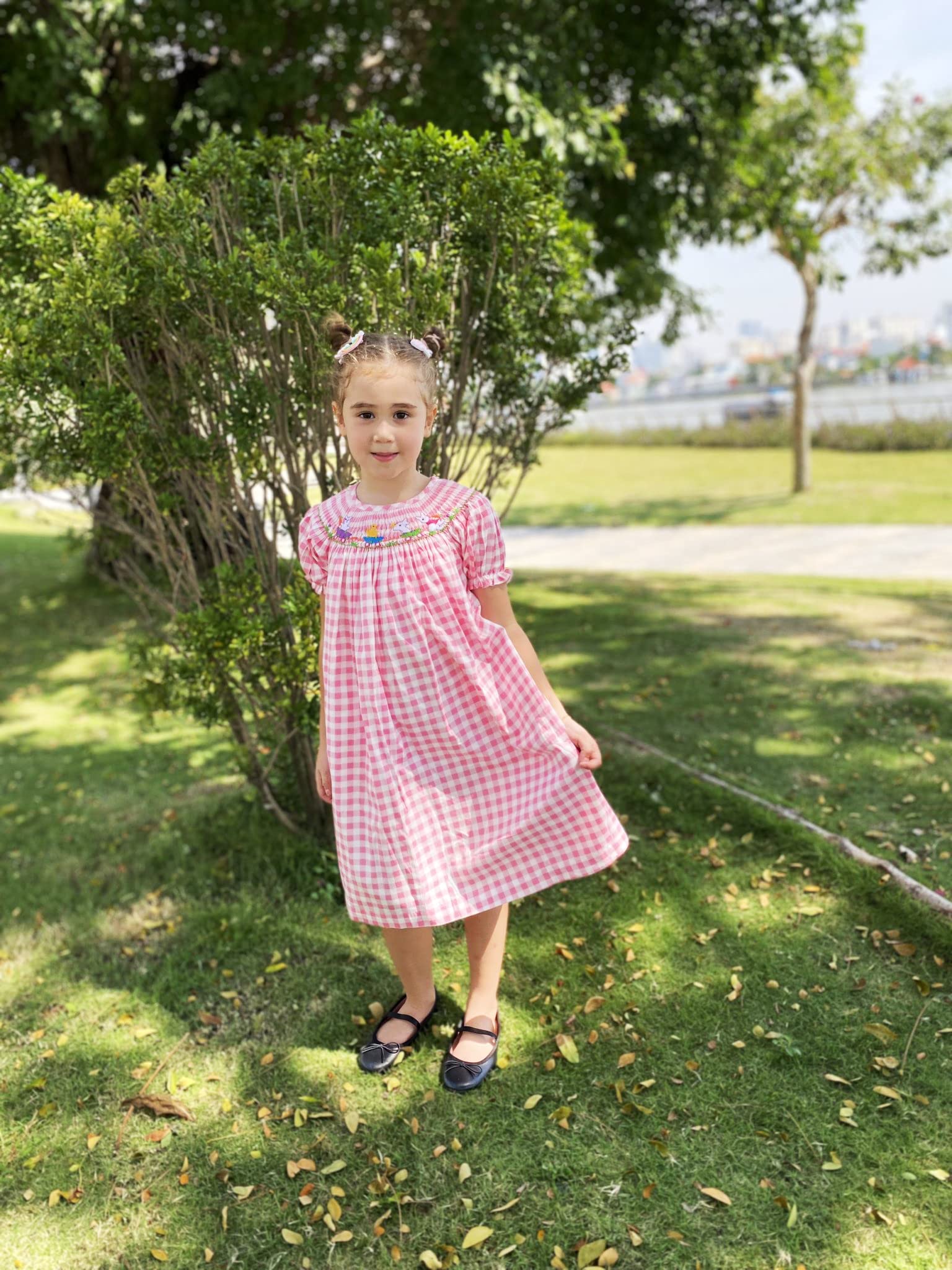 Baby Infant Girl Easter Bunny Parade Egg Hunting Hand Smocked Bishop Dress Pink Gingham 12 Months