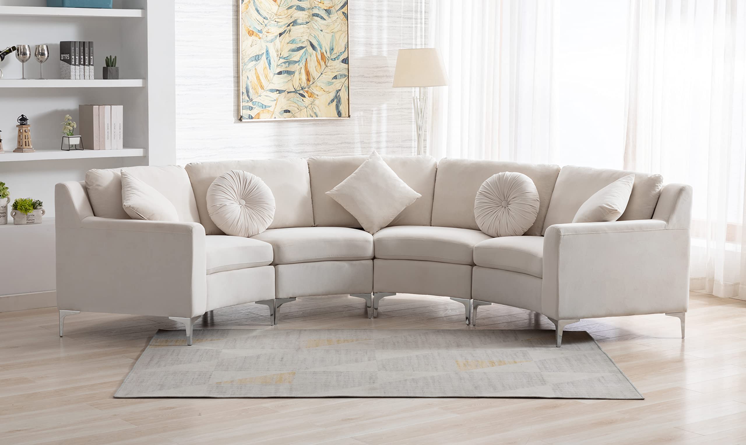 Legend Vansen Velvet Symmetrical Modular U Shaped 4 Seats Sofa Corner Curved couches Sectional, 136" Wide, Beige