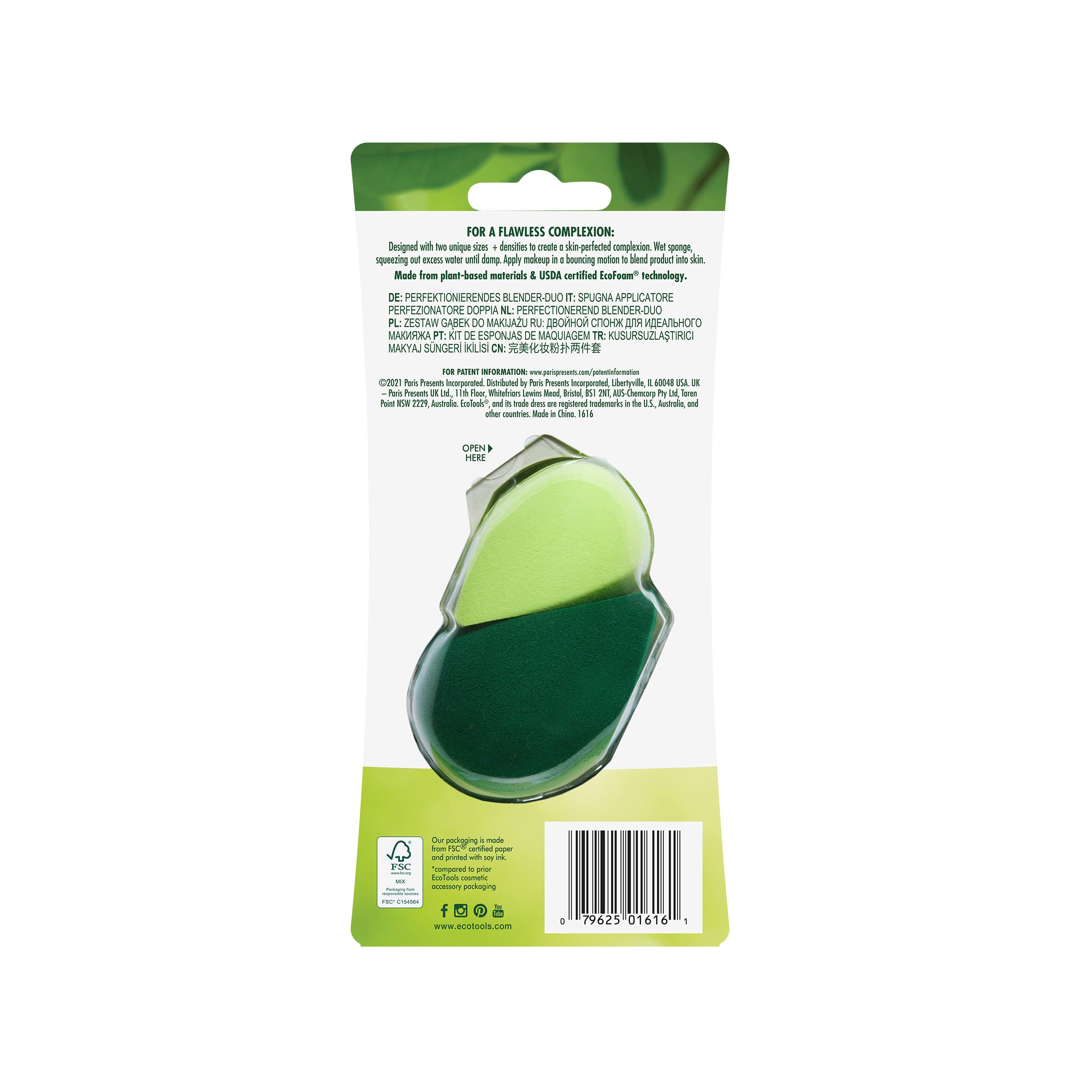 EcoTools Ecofoam Perfect Blender Duo Sponge, Beauty Sponges For Flawless Foundation Coverage, Eco-Friendly Makeup Sponges, Best For Liquid & Cream Makeup Products, Cruelty-Free & Vegan, 2 Piece Set