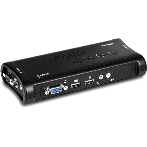 TRENDnet 4-Port USB KVM Switch with Audio, Control Up to 4 Computers, Windows, Linux, Mac OS Compliant, 2048 x 1526 VGA Resolution, Plug and Play, USB Powered, KVM Cables Included, Black, TK-409K