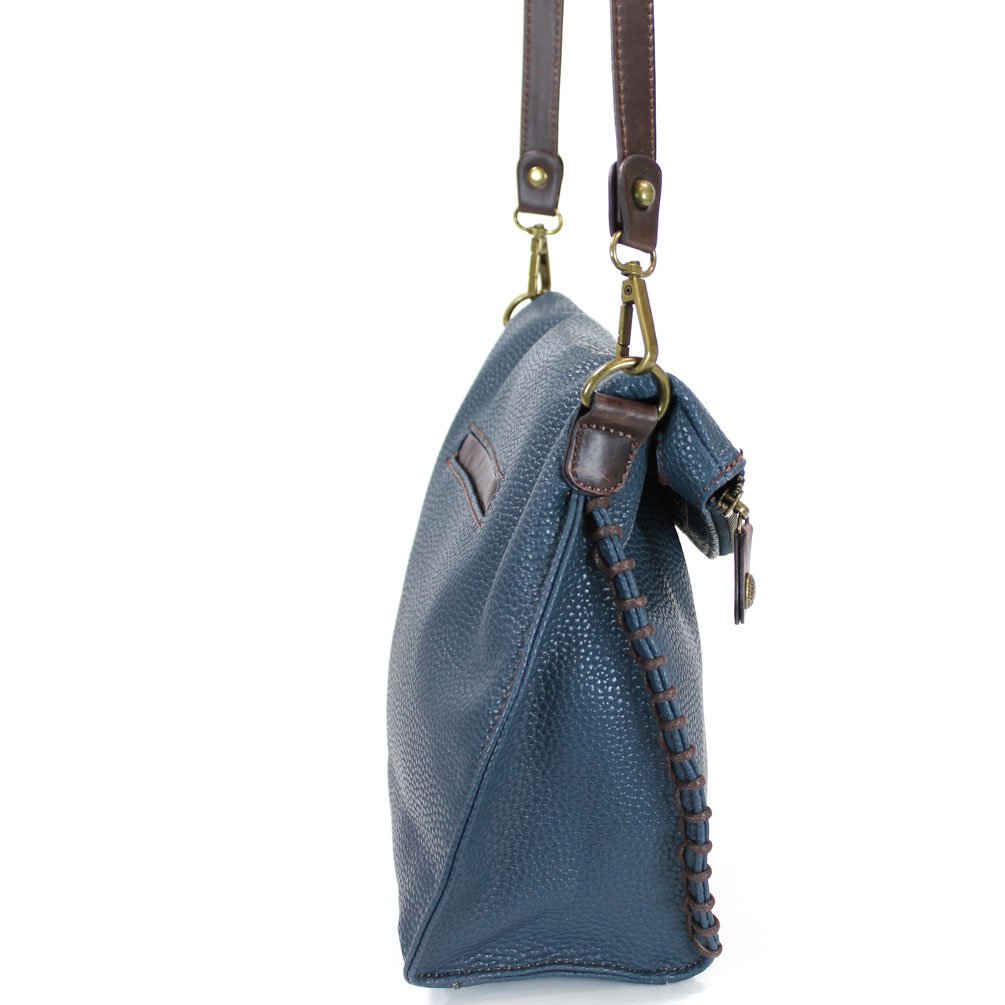 Chala Charming Crossbody Bag - Flap Top and Metal Key Charm in Navy Blue, Cross-Body or Shoulder (Coin Purse_Blue Bird)