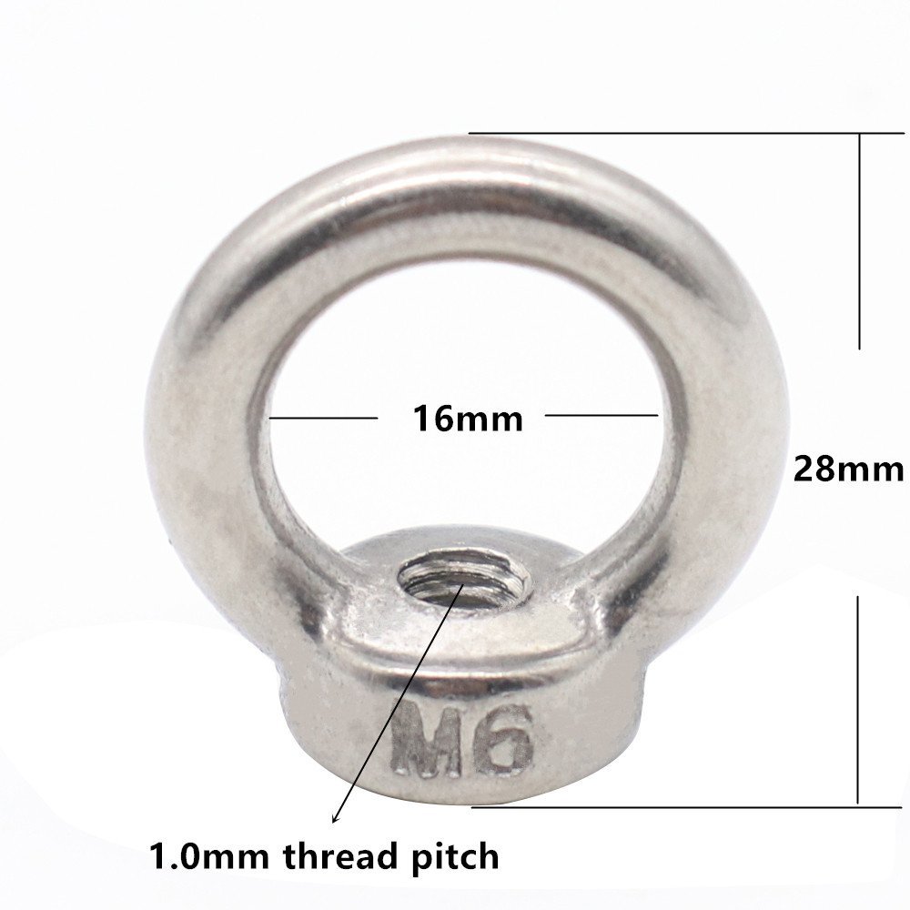 Eowpower 5 Pieces 304 Stainless Steel M6 Ring Eye Bolt Threaded Nuts