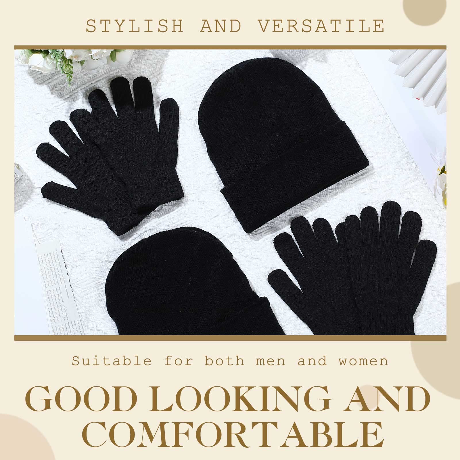 64 Pcs Warm Knit Glove Hat Bulk Windproof Cap Gloves Set Winter Beanies Gloves Pack for Men and Women(Stylish Colors)