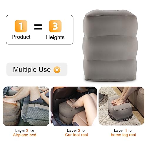 Inflatable Travel Foot Rest Pillow, Kids Airplane Bed, Adjustable Height Leg Pillow for Air Travel, Make a Flat Bed for Kids and Toddlers, Great for Airplane, Train, car(Grey, 1 Pack)