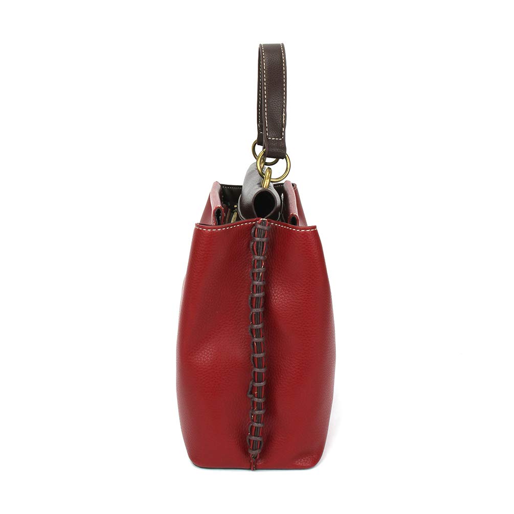 CHALA Charming Satchel with Adjustable Strap - Ivory Paw Print - Burgundy