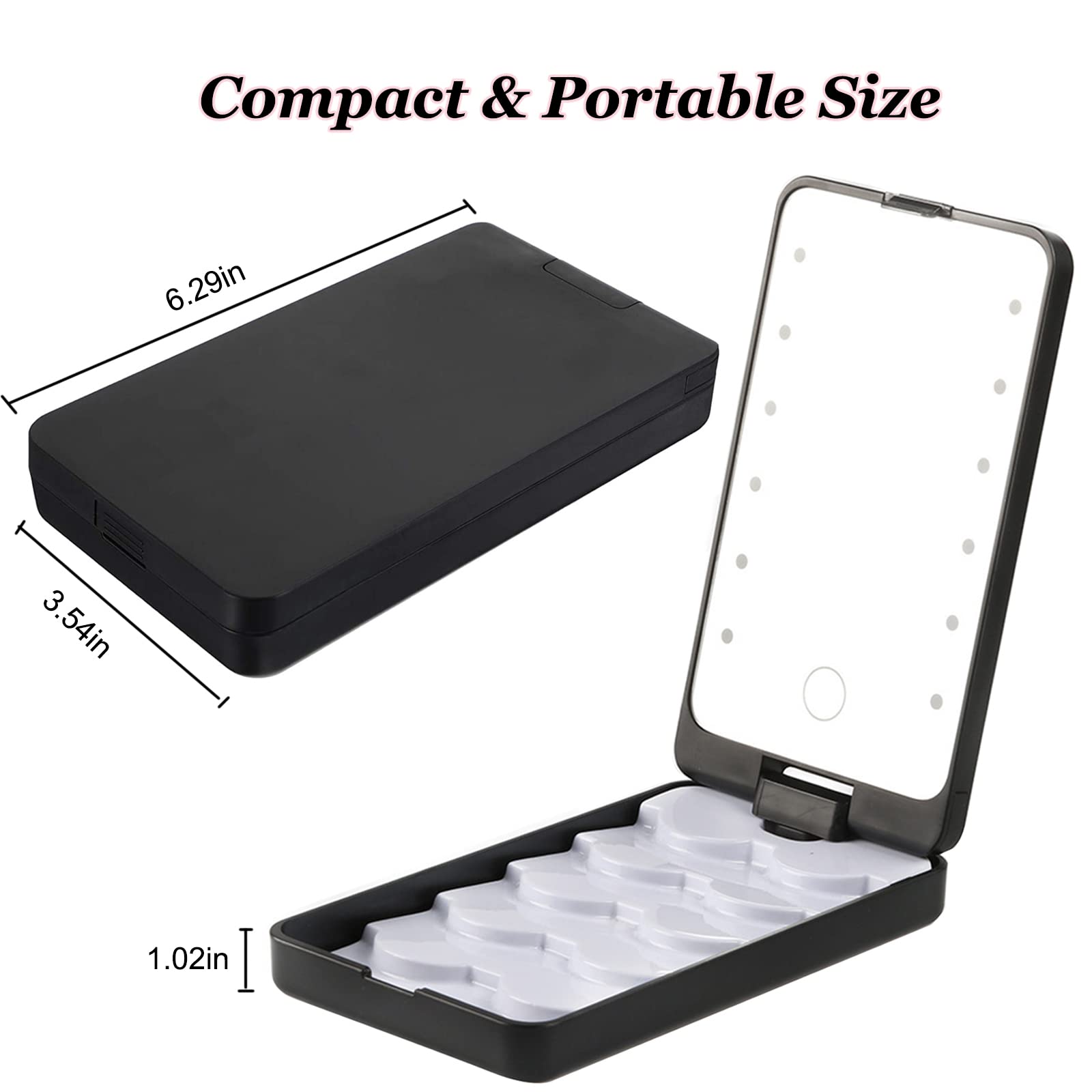 AREMOD Lash Mirror, Eyelash Case 3 Layer False Eyelash Holder Case Lash Organizers and Storage Empty Travel Cosmetic Eyelash Container with Mirror for Makeup(Black)