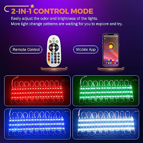 BEAMNOVA RGB Commercial Storefront Light Kit 40Ft Window Lights Modules with Remote, Bluetooth Control Box DC 12V Power Supply Transformer Adhesive Waterproof Outdoor Strip Lights