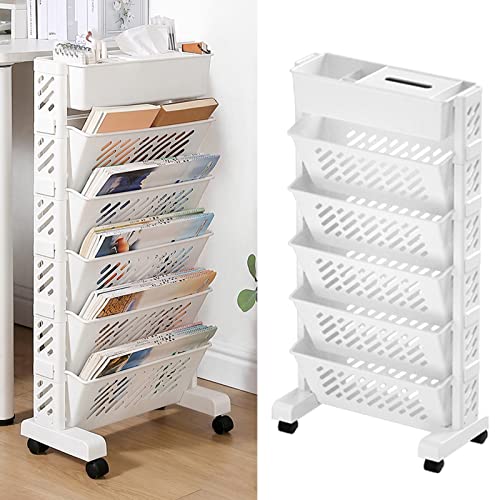 Mumusuki Storage Trolley, Slide Out Rolling Utility Cart Storage Shelf Rack on Wheels Movable Bookshelf Shelving Organizer for Office Kitchen Bedroom Bathroom Laundry Room (6 Layer)