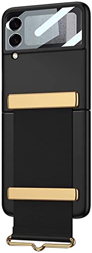 EAXER for Samsung Galaxy Z Flip 4 5G Case, Luxury Slim Hard PC Folding Case Cover Waistband Premium Hard PC Case with Strap Clips All-Round Shockproof Protective Case Cover (Black)
