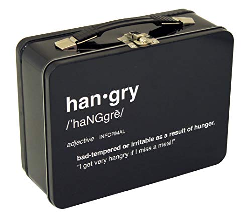 The Tin Box Company 354707-DS The Tin Box Novelty Large Tin Lunchbox, and White Featuring Han-Gry Art, Black XL