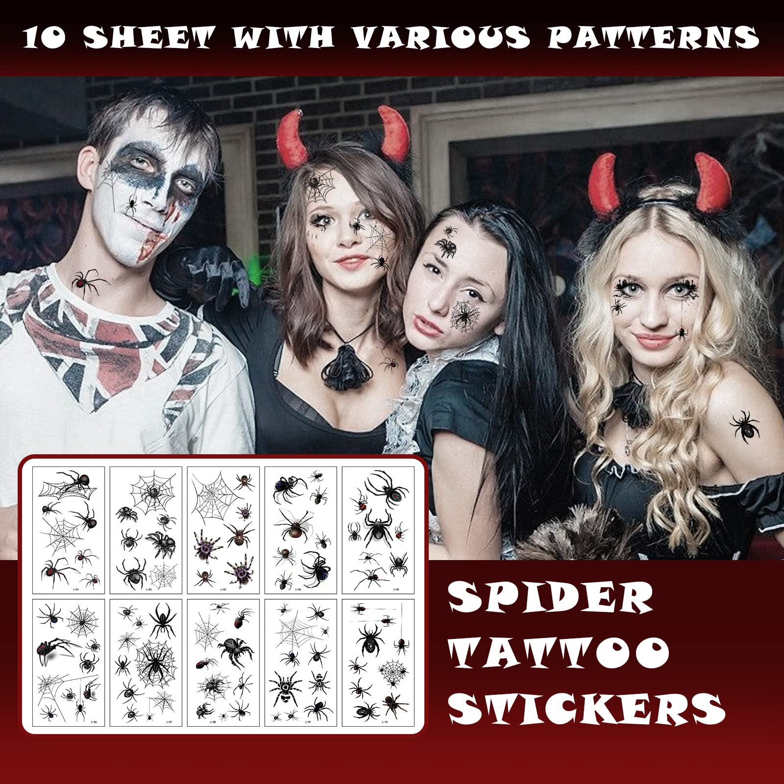 8 Pairs Halloween Temporary Eye Tattoo Stickers&10 Sheets Spider Web Stickers 3D Eyeshadow Eyeliner Sticker Waterproof Face Eye Art Decor Sticker Masquerade Cosplay Party Decals Prank Props Women Girl