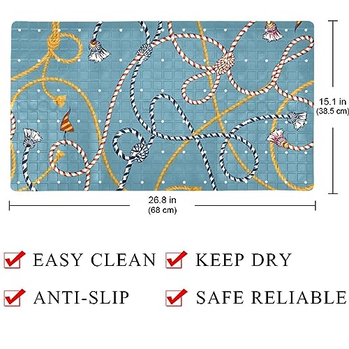 Bath Tub Shower Mat - Anti-Slip PVC Material 15.1x26.8 in, Gentle Cushioning Quick Drying Suction Cups Reliable Solution - Vintage Rope Pattern Non-Slip Floor Mat