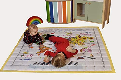 Baby Play Mat, Animals of The World, 60x60 Inches 100% Cotton Machine Washable