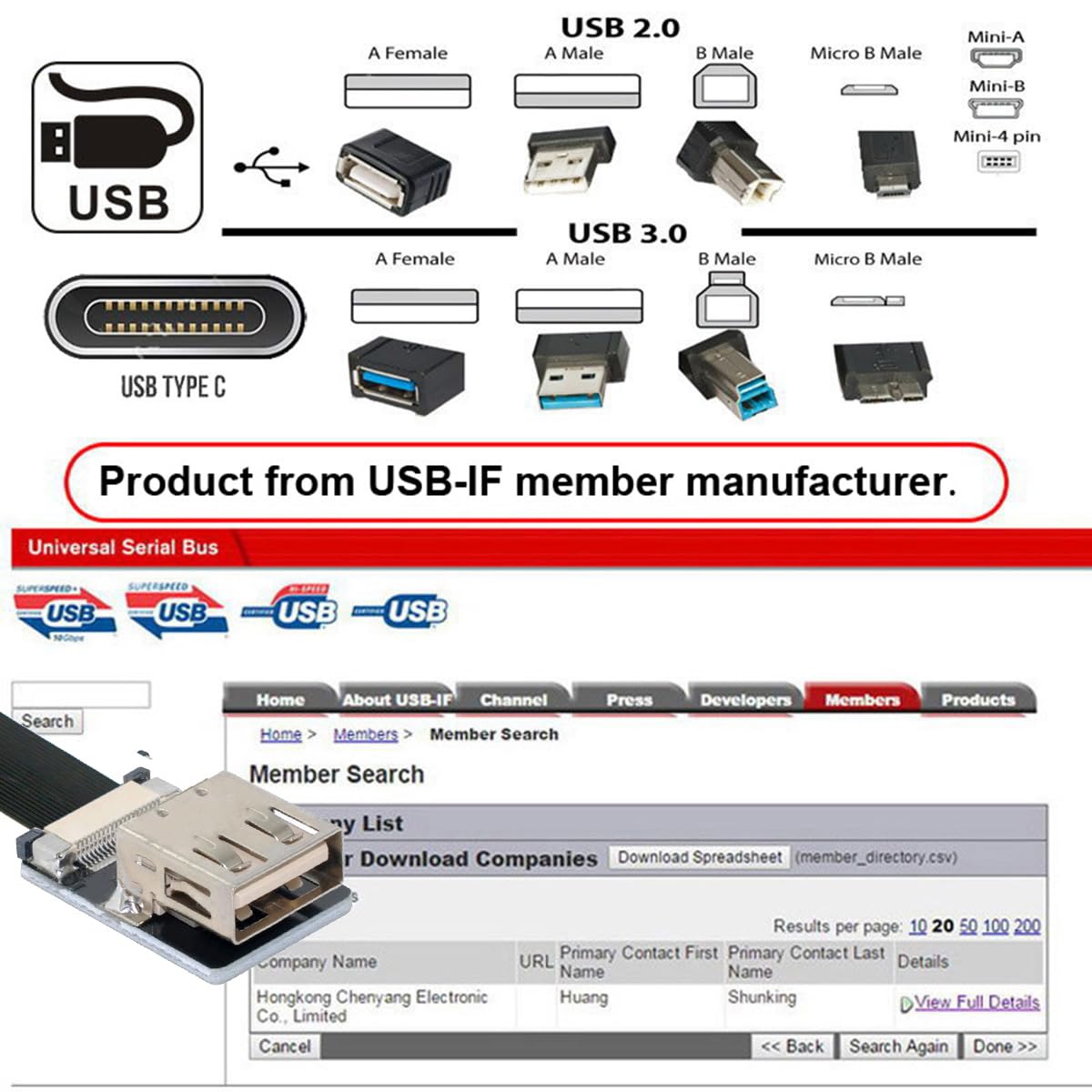 cablecc USB 2.0 Type-A Male to Female Extension Data Flat Slim FPC Cable for FPV & Disk & Scanner & Printer 20CM