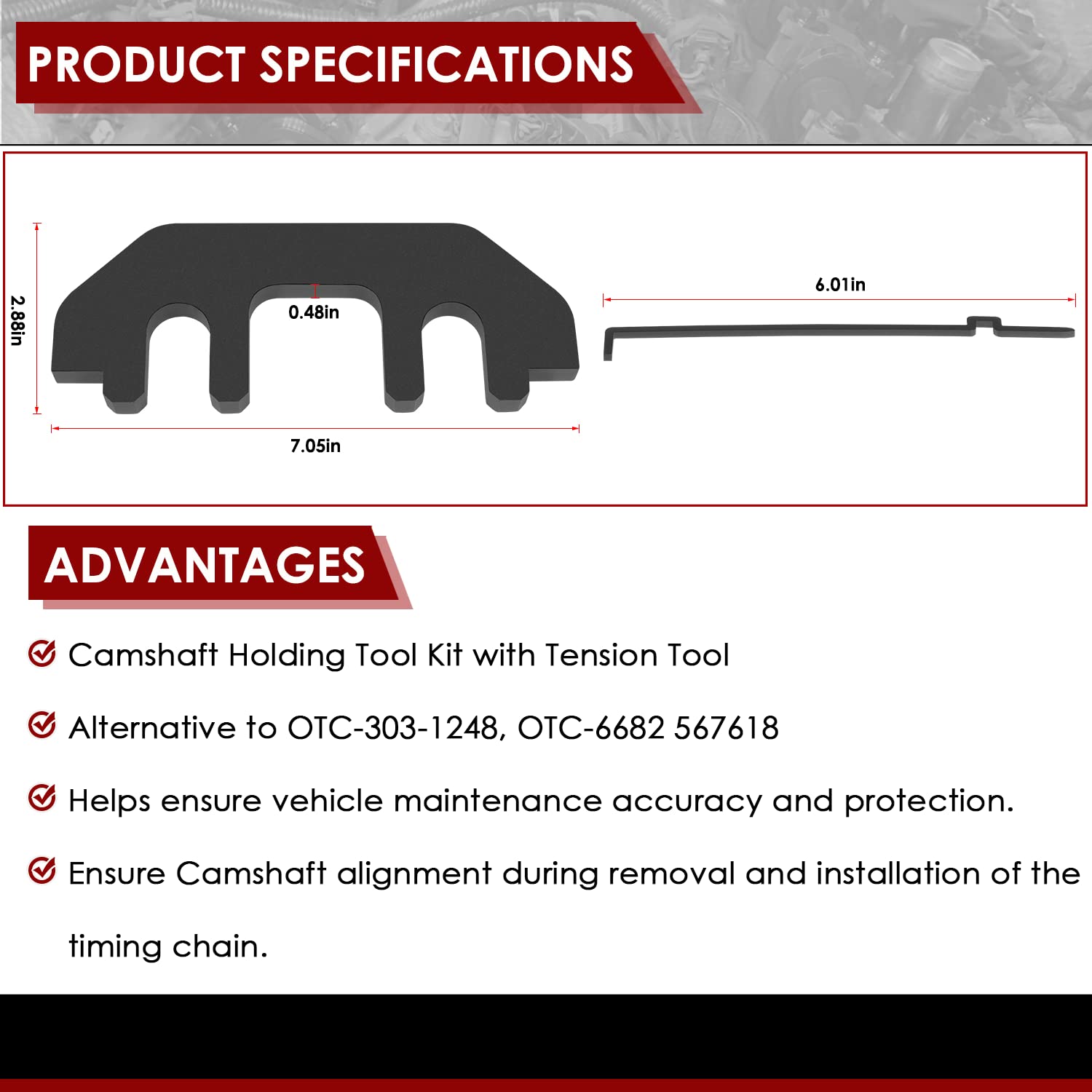 303-1248 303-1530 Camshaft Holding Tool and Chain Tensioner Set Compatible with OTC 6682 Fit for Ford 3.5L 3.7L 4V Engines