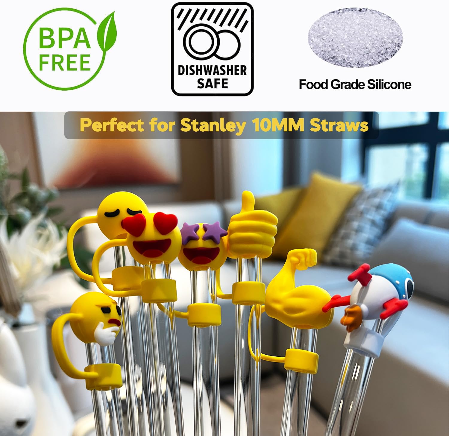 5-Pack Straw Covers Cap for Stanley Cup, Food-Grade Silicone Straw Toppers for 30&40 Oz Stanley Cups, Reusable Dust-Proof Straw Tips for 10mm (0.4in) Straws, Stanley Tumbler Accessories