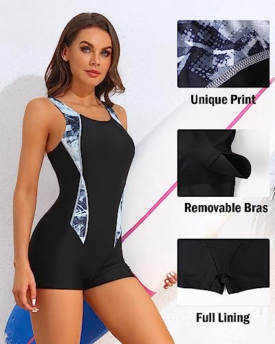 beautyin Boyleg Swimsuit Women Racerback Lap Swimming Suit Workout Pro Swimwear Black