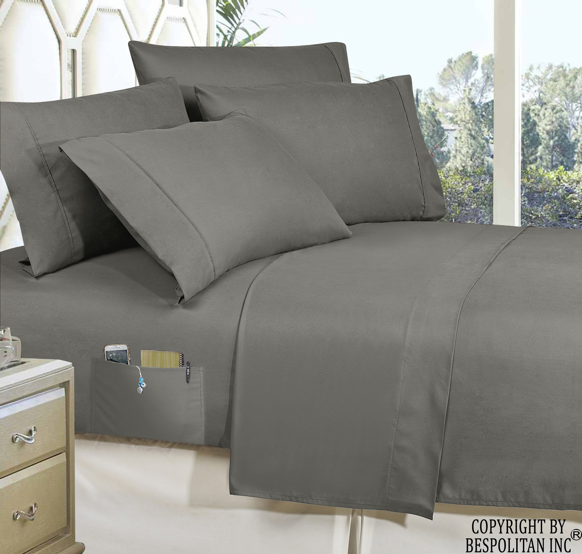 Elegant Comfort Luxury Best, Softest, Coziest 8-Piece Bed-in-a-Bag Comforter Set on Amazon Silky Soft Complete Set Includes Bed Sheet Set with Double Sided Storage Pockets, Full/Queen, Gray