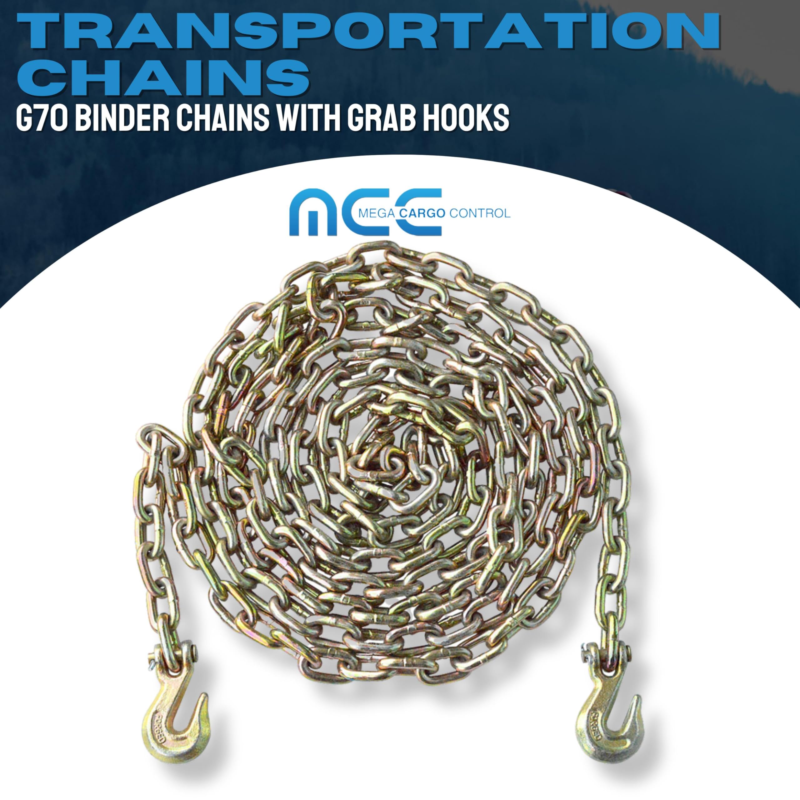 5/16" x 20' G70 Transport Chains with Clevis Grab Hooks - 4,700 LB Working Load Limit for Tow and Hauling on Flatbed, Trailers, Truck (2 - Pack)