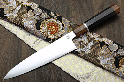 Yoshihiro TM-Hayate ZDP189 Super High Carbon Stainless Steel Gyuto Knife Octagonal Ebony Wood Handle with Sterling Silver Ring (10.5'' (270mm))