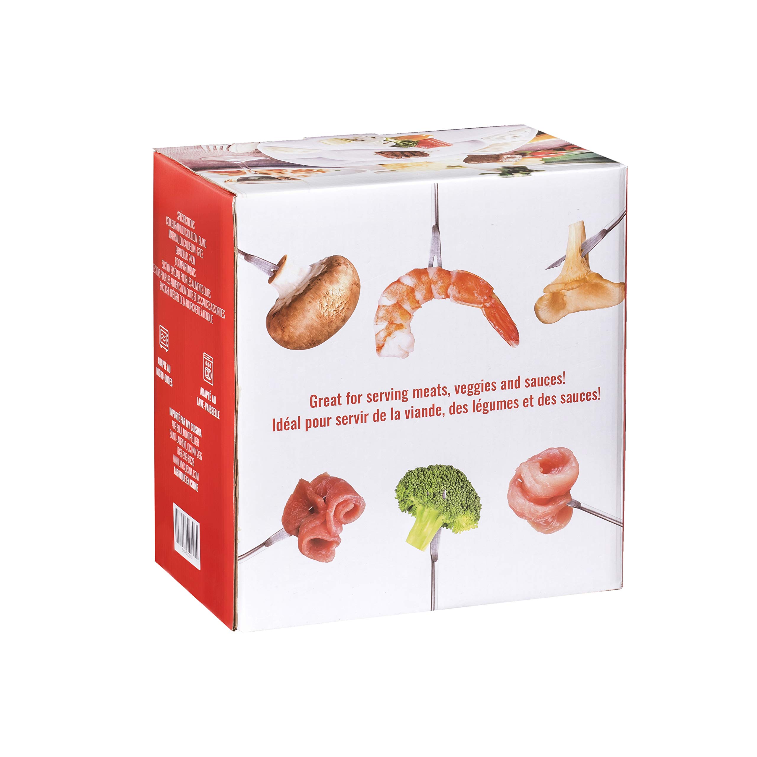 MyCuisina Divided Fondue Plates, White Stoneware Set of 4, 8 Sections – Gift Boxed
