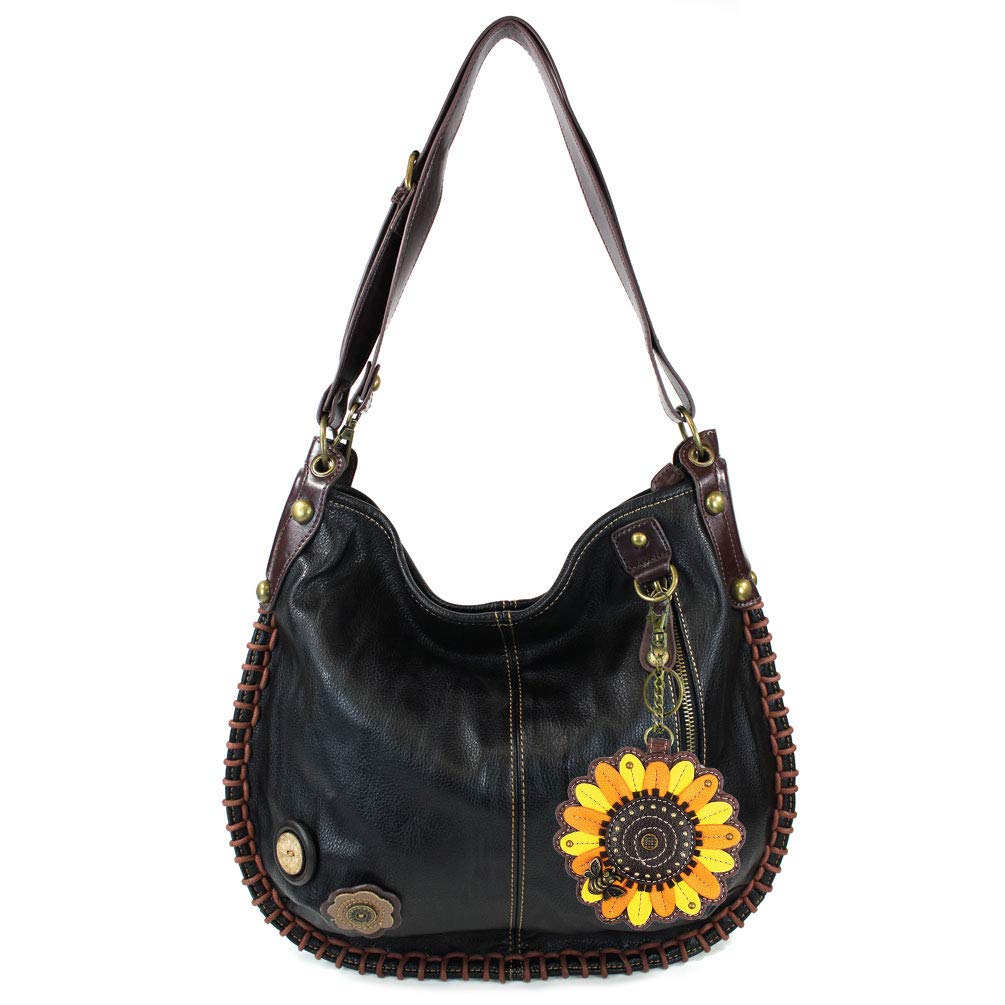 CHALA Handbags Charming Crossbody or Shoulder Convertible Large Purse - BLACK (Beautiful Sunflower)