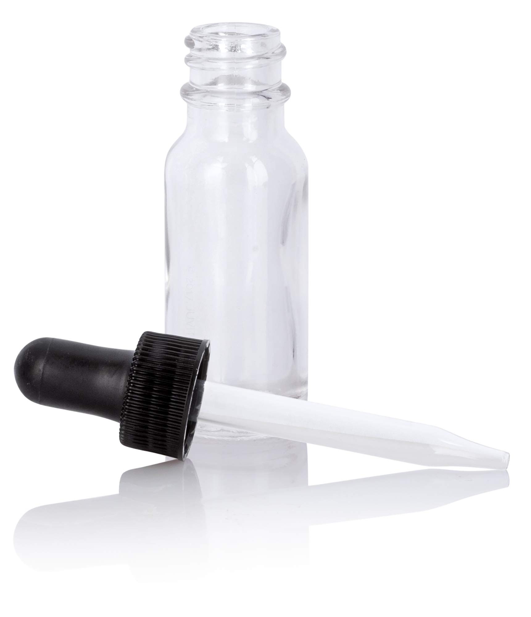 JUVITUS (12 pack) 0.5 oz / 15 ml Clear Glass Bottle with Black Dropper + Funnel