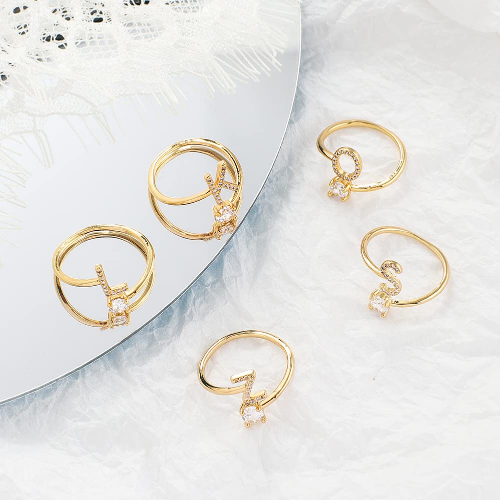 3PCS Adjustable Knuckle Rings for Women, 14K Gold Plated Initial Ring Stackable Rings, Dainty Thumb Ring, Cute Fashion Rings Set for Teen Girls(D)