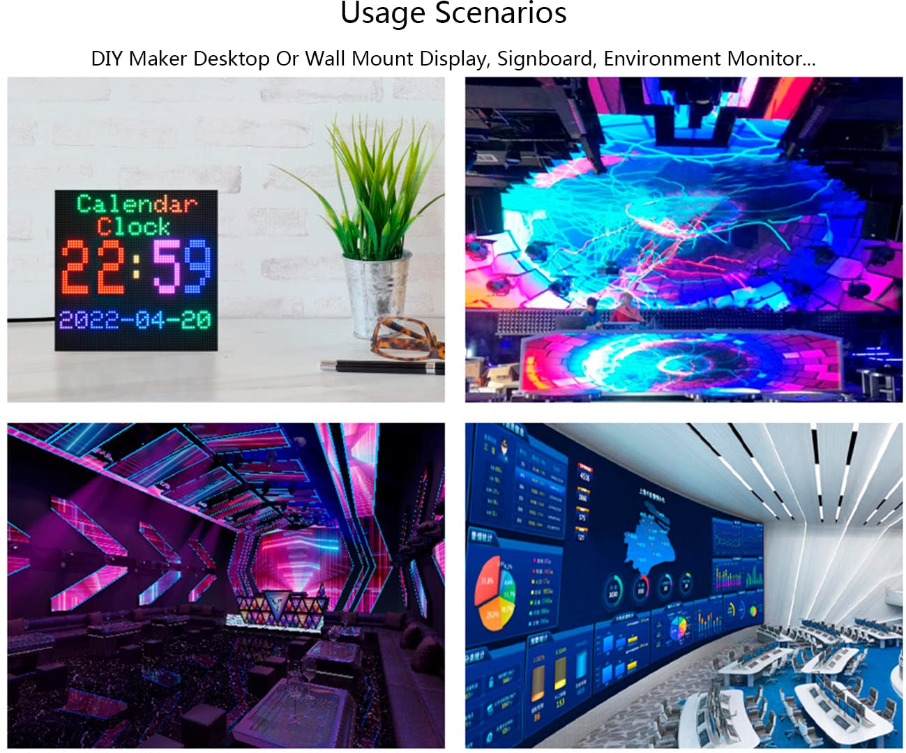 64x64 4096 Pixels RGB Full-Color LED Matrix Panel 2.5mm Pitch, Adjustable Brightness Chainable Design,Display Text/Colorful Image/Animation, Compatible with Raspberry Pi / Raspberry Pi Pico / ESP32
