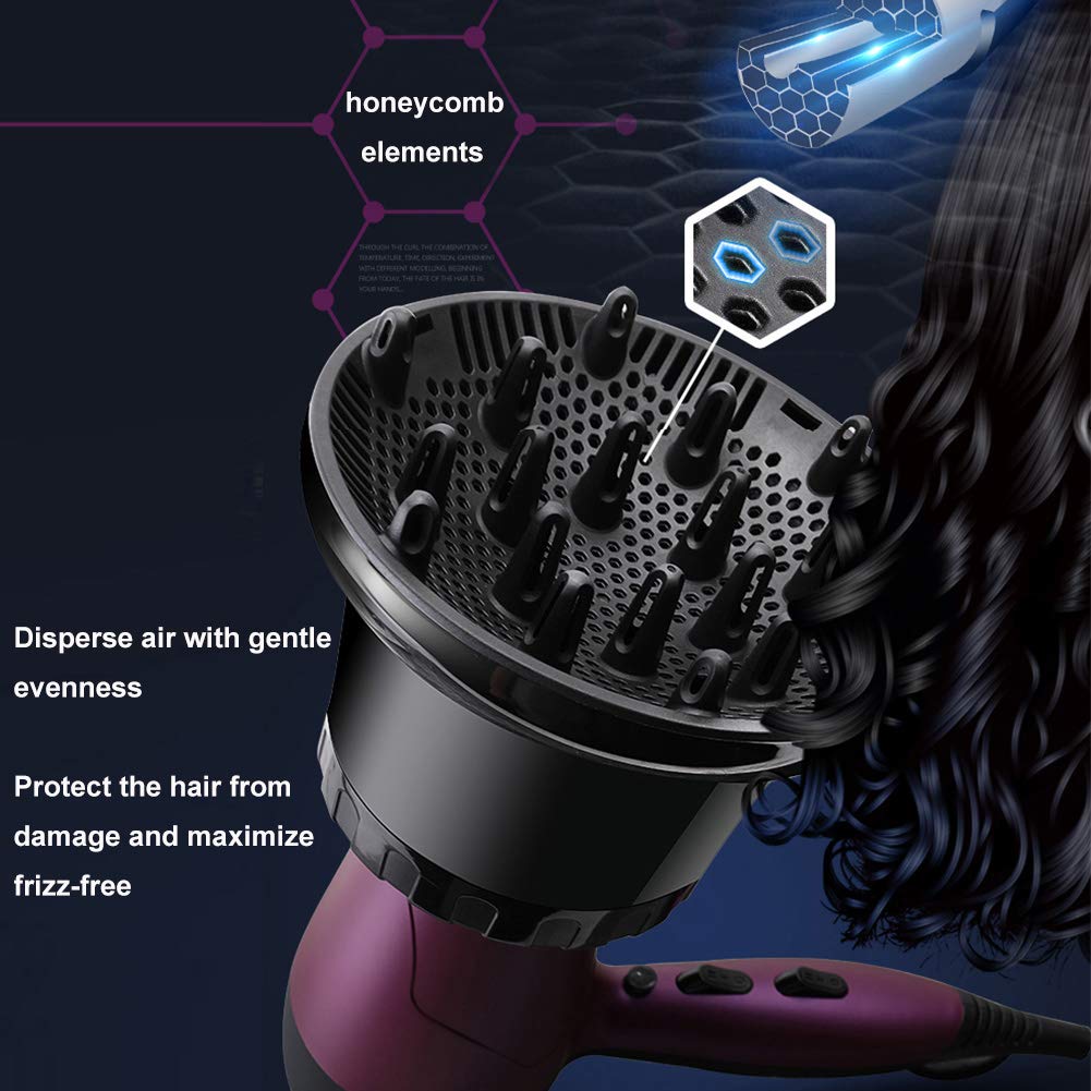 Hair Diffuser Attachment for Blow Dryers - Universal Fit for Fine, Thick, Curly, Wavy or Frizzy Hair - Professional Salon Tool (1.4-2.6 inch)