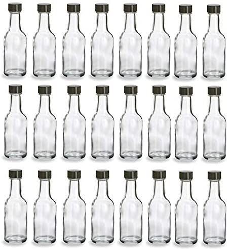 Nakpunar 24 pcs, 50 ml Glass Liquor Bottles with Black Caps (1.69 oz)