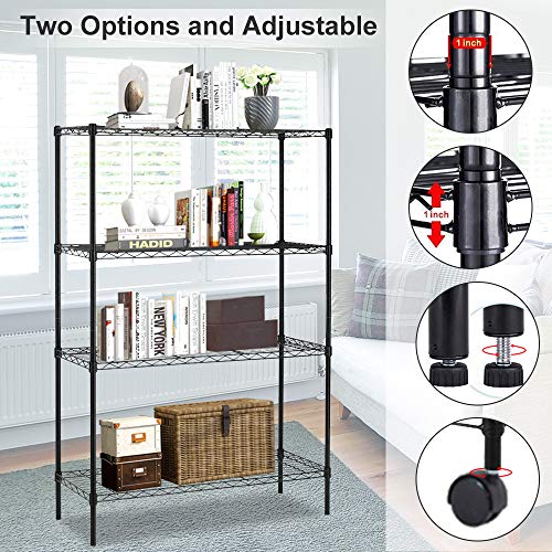 Metal Shelves for Kitchen Storage 4 Tier Shelf Wire Shelving Unit Black Wire Shelf Organizer Multifunctional Adjustable Durable Space Saving Wire Rack Storage Shelves for Home and Commercial Storage