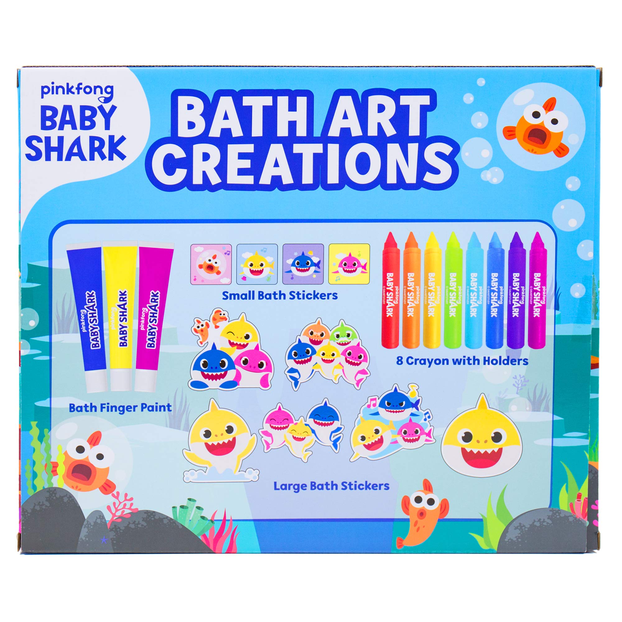 Baby Shark Bath Art Creations Play Set for Kids & Toddlers - Draw Washable Artwork During Bathtime or Shower Time - Dissolvable & Washable Paints, Crayons & Stickers for Kids Ages 3, 4, 5, 6