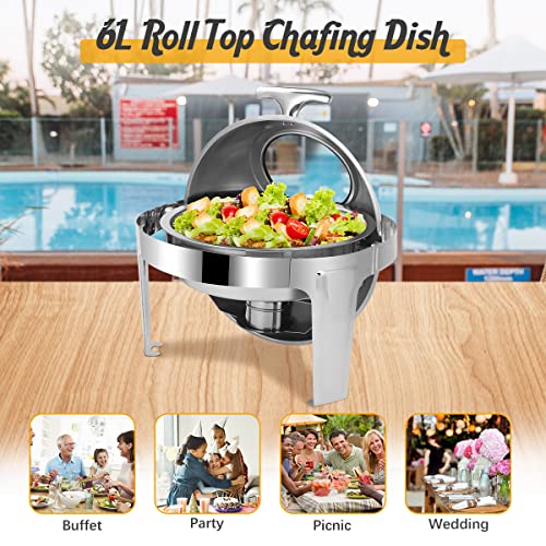 BriSunshine 6L Chafing Dish Buffet Set, Stainless Steel Chafing Dishes with Roll Top Lid, Buffet Servers and Warmers for Parties Catering Event