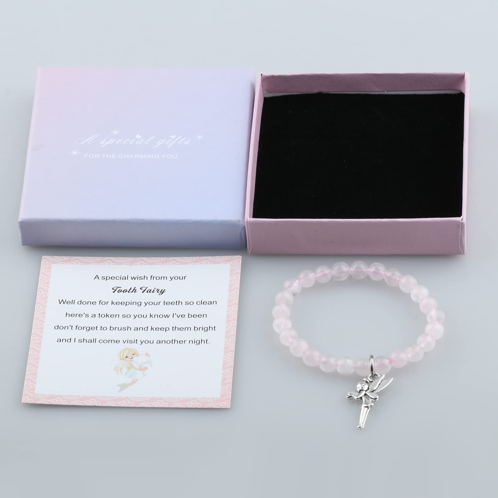 ARHTF Tooth Fairy Bracelet Tooth Fairy Letter First lost Tooth Gift from Tooth Fairy Gift (Pink toothfairy)
